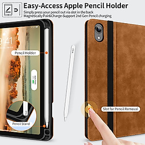 H HOLIMET Case for 2024 iPad Mini 7/2021 iPad Mini 6 with Pencil Holder Pocket with Soft TPU Back Cover (Fits Model #'s A2567, A2568, A2569, A2993, A2995, A2996), Sleep/Wake, Vegan Leather