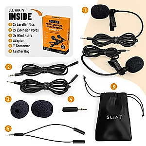 SLINT Lapel Microphone 2 Pack- Clip-On with Omnidirectional Condenser - Lavalier Mic Compatible with Android, GoPro, DSLR - Lav Mic for YouTube Recording