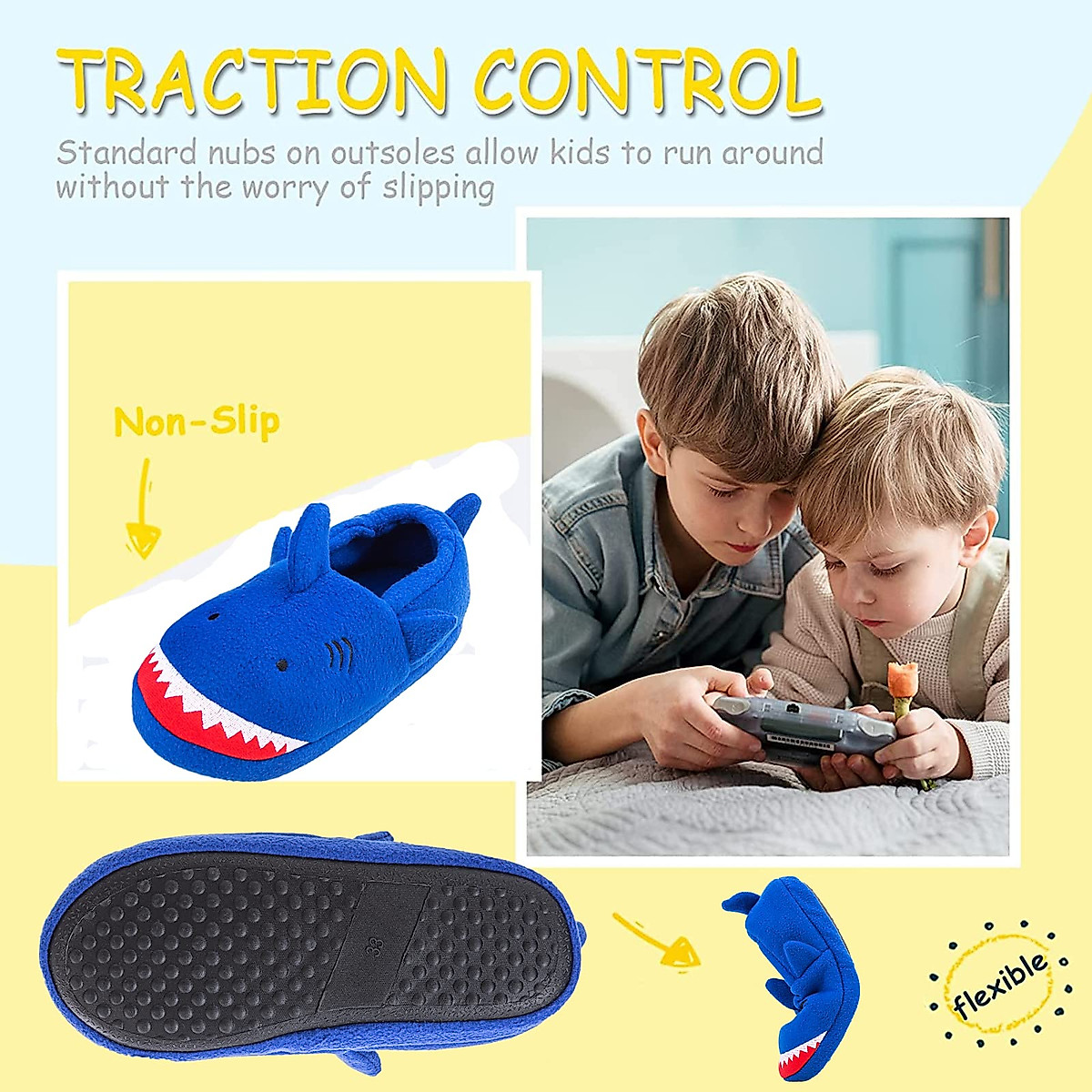 Boys Slippers Cute Shark Kids Slip-on House Shoes with Memory Foam Plush Warm Winter Home Slippers