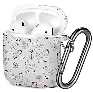 [ Compatible with AirPods 2 and 1 ] Shockproof Soft TPU Gel Case Cover with Keychain Carabiner for Apple AirPods (Chicken Cartoon)