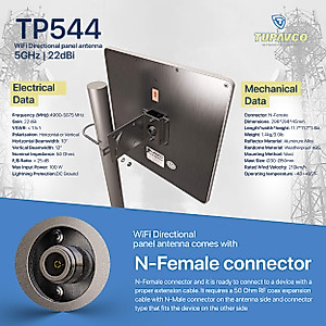 Tupavco TP544 WiFi Panel Antenna (5GHz) (22dBi) Outdoor Directional (4900-5850 MHz) Wireless Network Signal (Pole Mast Mount) Weatherproof High-Gain Long Distance Range (N-Female Connector)