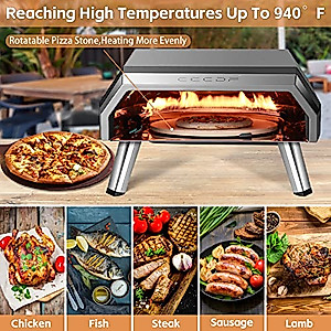 CCCDF 16 Pizza Oven Outdoor - Gas Pizza Oven Rotating - Portable Pizza Ovens for Outside Kitchen - Pizza Maker Oven Backyard Stone Brick Grill with Peel,Cutter,Clip,Thermometer and Carry Cover