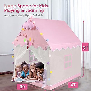 SOHAPY Play Tent Playhouse for Kids Princess Castle Tent Gift Toys for Girl Play House with Lights and Flags for Toddler Children Indoor & Outdoor(51"x 39"x 47") (Pink)