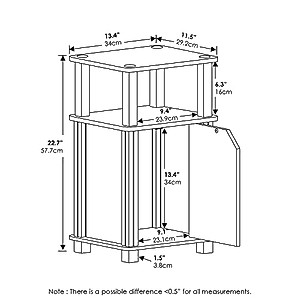 Furinno Brahms 3-Tier End Side Sofa Table/Nighstand with Door, 1-Pack, French Oak/Black