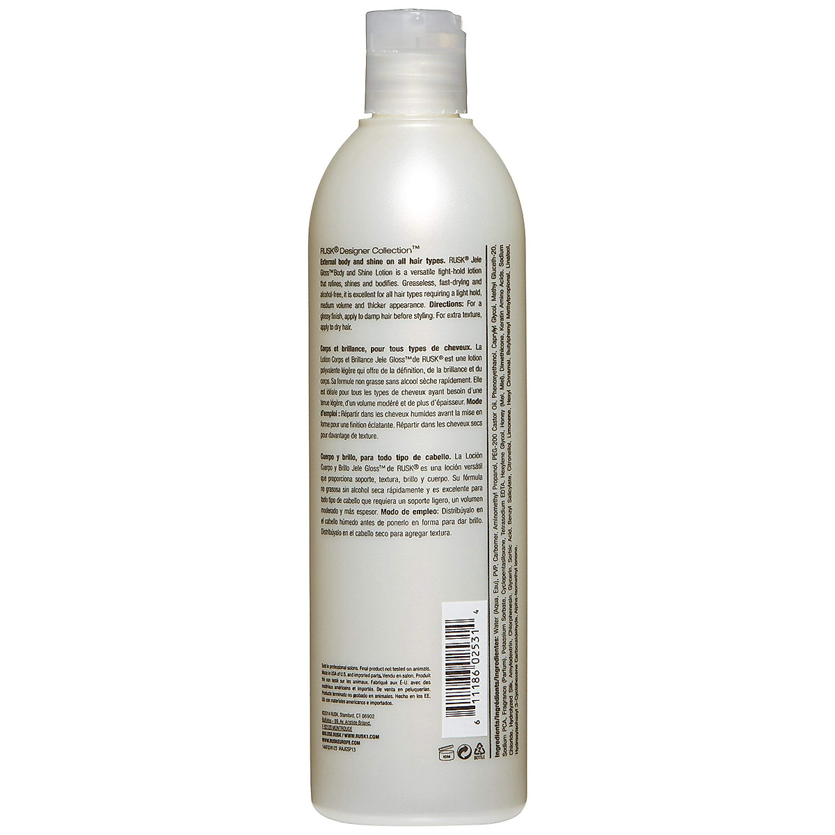 RUSK Designer Collection Jele Gloss Body and Shine Lotion, 13.5 Oz, Light-Hold Styling Lotion that Refines, Shines, and Gives Body to Hair, Adds Hold, Control, and Sheen