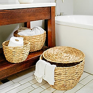 Artera Wicker Storage Basket - Set of 3 Natural Woven Blanket Basket, Decorative Side Table