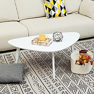 Small Oval Coffee Table Wood Mid Century Modern Coffee Tables Minimalist Farmhouse Style Chic for Living Room,Natural Wooden Texture,Unique Triangle Tabletop,Oak Leg,White 38.5"