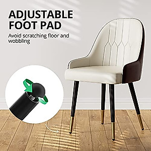 Cozy Castle Faux Leather Dining Chairs Set of 2 with Metal Legs, Upholstered Side Chairs, Kitchen Accent Chiars for Dining Room, Kitchen, Beige&Brown