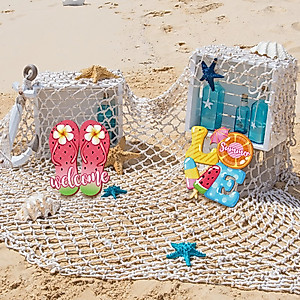 2 Pieces Ice Cream Sandbeach Hanging Sign Happy Summer Wood Sign Sweet Summer Wood Ornaments Summer Welcome Sign Door Wood Hanging Sign for Summer Holiday Party Home Door Wall Window Decor (Sandbeach)