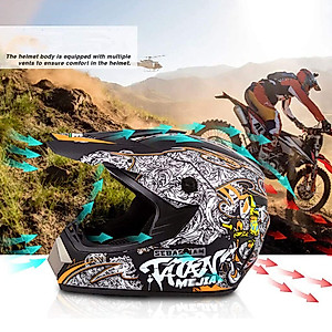 Motocross Bluetooth Helmet Set, DOT Approved Youth Kids Dirt Bike Helmet with Gloves Goggles Mask, Off-Road Mountain Motorcycles ATV MTB Four Wheeler Racing Protective Helmet for Men Women-F-S