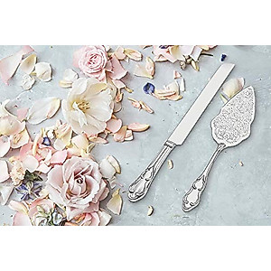 Strova Silver Wedding Cake Serving Set - Elegant Cake Cutting Knife and Server for Event Use