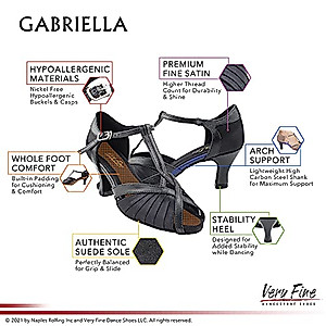 Very Fine Womens Dance Shoe Gabriella Bachata Swing Salsa Latin Ballroom Black Satin 2.5" Heel 9.5 US
