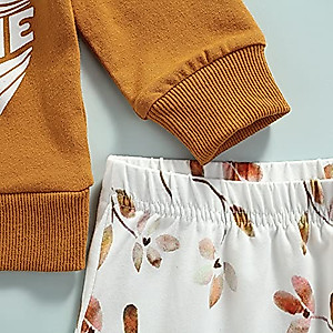 Baby Girl Clothes Set Fall 3 6 9 12 18 24 Months Long Sleeve Sweatshirt & Floral Print Pants & Headband Outfits (Light Brown , 6-12 Months )