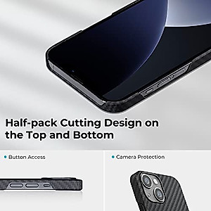 pitaka Magnetic Case Compatible with iPhone 13 Pro Max-6.7 Inch [MagEZ Case 2] 100% Aramid Fiber Slim Fit Phone Cover, 3D Grip Touch -Black/Grey（Twill）