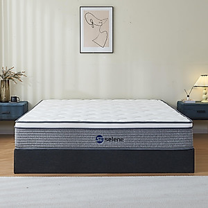 Selene Bedding Queen Mattress, 12 Inch Mattress Queen Size with Pocket Spring and Memory Foam for Pressure Relief, Motion Isolation, Edge Support, Medium Firm Mattress in a Box, CertiPUR-US, Grey