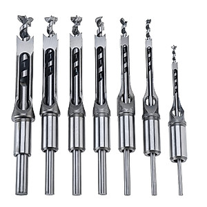 Square Hole Mortise Chisel Drill Bit Set, HSS Woodworking Hole Saw Mortising Chisel Hole Drill Bits 6/25" 1/4" 5/16" 3/8" 2/5" 1/2" 9/16" (7 Pieces)