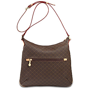 Rioni ST-20294 Livvy THE HOBO MESSENGER SIgnature Brown Canvas Leather Handbag Crossbody