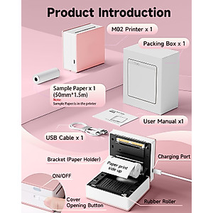 Memoking Inkless Bluetooth Printer Wireless - 2" Thermal Mini Printer Portable Photo Printer - M02 Sticker Printer Machine for Pad&Phone, HD Mini Sticker Maker Machine Printer for Memos,Sticker,Photos
