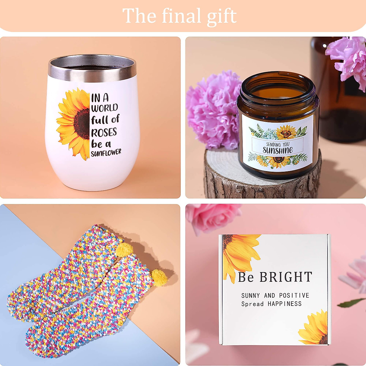 Sunflower Gifts For Women, Sunflower Gifts For Friends, Birthday Gifts For Women Her Mom Daughter, Spa Relaxing Gift For Sunflower Lover, Sunflower Necklaces, Sunflower Tumbler With Candle&Bath Bombs