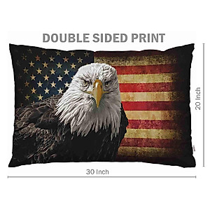 EKOBLA Throw Pillow Cover American Bald Eagle On Grunge Flag USA Flag Patriotic Stripe Star Decor Lumbar Pillow Case Cushion for Sofa Couch Bed Standard Queen Size 20x30 Inch