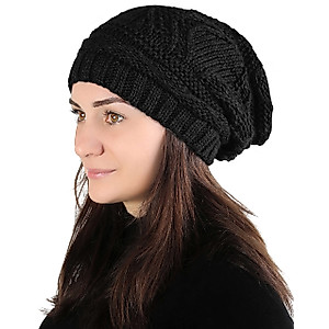 Lilax Knit Slouchy Oversized Soft Warm Winter Beanie Hat Black