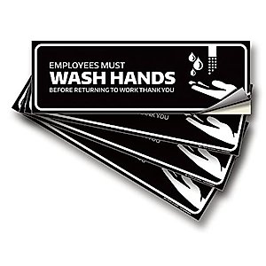 iSYFIX Employees Must Wash Hands Stickers – 2 Pack 9x3 Inch – Premium Self-Adhesive Vinyl Laminated for Ultimate UV, Weather, Scratch, Water & Fade Resistance, Wash Hands Before Returning to Work Sign