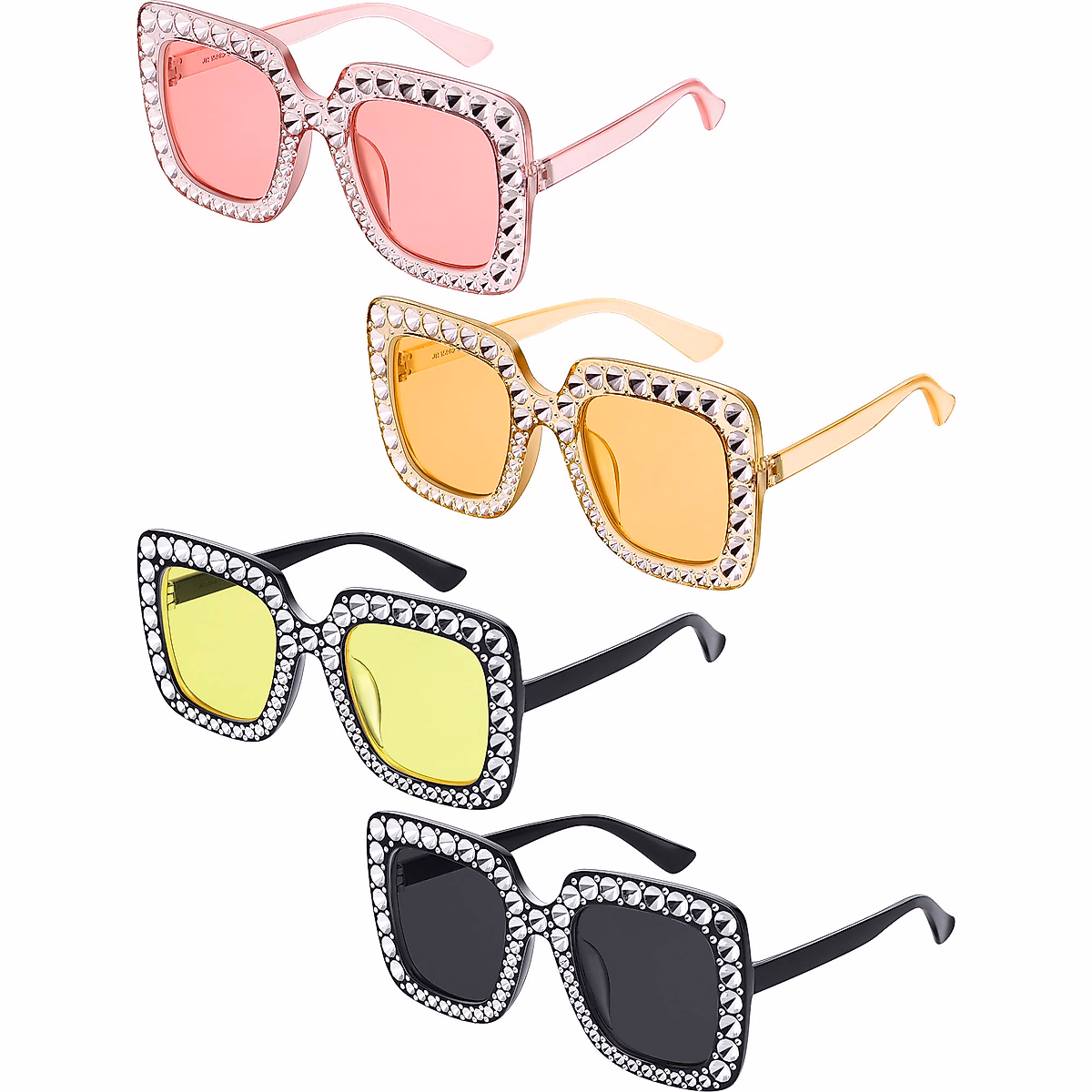 Frienda Oversize Square Glitter Sunglasses Sparkly Sunglasses Retro Thick Frame Sunglasses