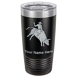 LaserGram 20oz Vacuum Insulated Tumbler Mug, Bull Rider Cowboy, Personalized Engraving Included (Black)