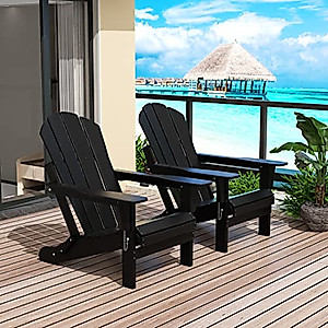 WestinTrends Outdoor Adirondack Chairs Set of 2, Plastic Fire Pit Chair, Weather Resistant Folding Patio Lawn Chair for Outside Deck Garden Backyardf Balcony, Black