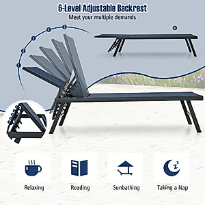 Tangkula 3 Piece Patio Chaise Lounge Set, Aluminum Patio Recliner with Coffee Table, 6-Level Backrest Adjustment, Outdoor Lounge Chair & Side Table Set for Poolside, Backyard (Navy Blue)