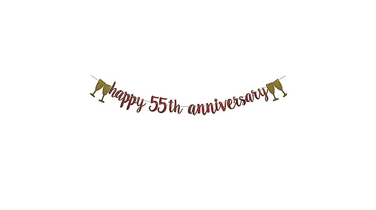 55th Anniversary Rose Gold Glitter Banner for Wedding Celebration