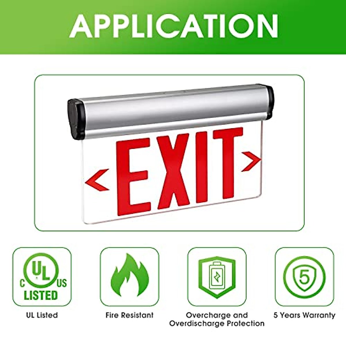 Garrini LED Emergency Exit Sign with Backup Battery UL Certified Wall Ceiling Mounting Acrylic Clear Replaceable Panel Removable Indicator Arrows, Fire Resistant GSEL-200SR