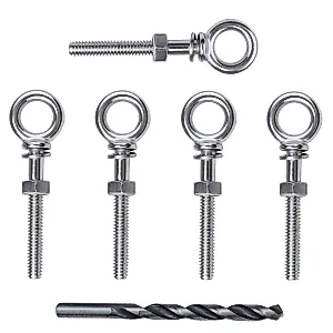 Muzata 5 Pack 1/4" x 2" Eye Bolt T316 Stainless Steel Eye Bolts with Nuts Washers Threaded Heavy Duty Shoulder Lifting Ring Total 3" Length Marine Grade UNC-3A CR31
