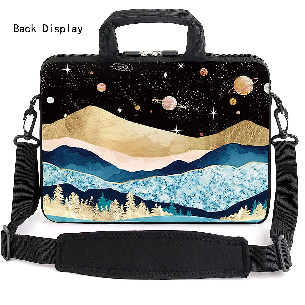 AMARY 15.4" 15.6" laptop sleeve adjustable shoulder strap with handle accessory pocket for men women (Mountains Galaxy)