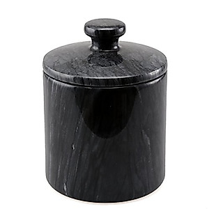 Creative Home Natural Black Marble SPA Collection Cotton Ball Swab Holder, Bathroom Makeup Storage Jar Container Organizer, 3.8" Diam. x 5.2" H, Black