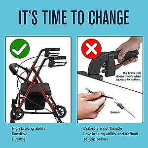 FVRITO Brake Handle with 41'' Cable Assembly Replacement for Medline Lumex 4-Wheel Folding Drive Rollator Rolling Walker Transport Wheelchair Mobility Knee Walkers Senior Medical Accessories
