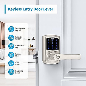 Signstek Keyless Entry Door Lock,Digital Smart Door Lock for Front Door,Keypad Door Lock with Handle and Security Key,Touchscreen,Easy Installation,Satin Nickel