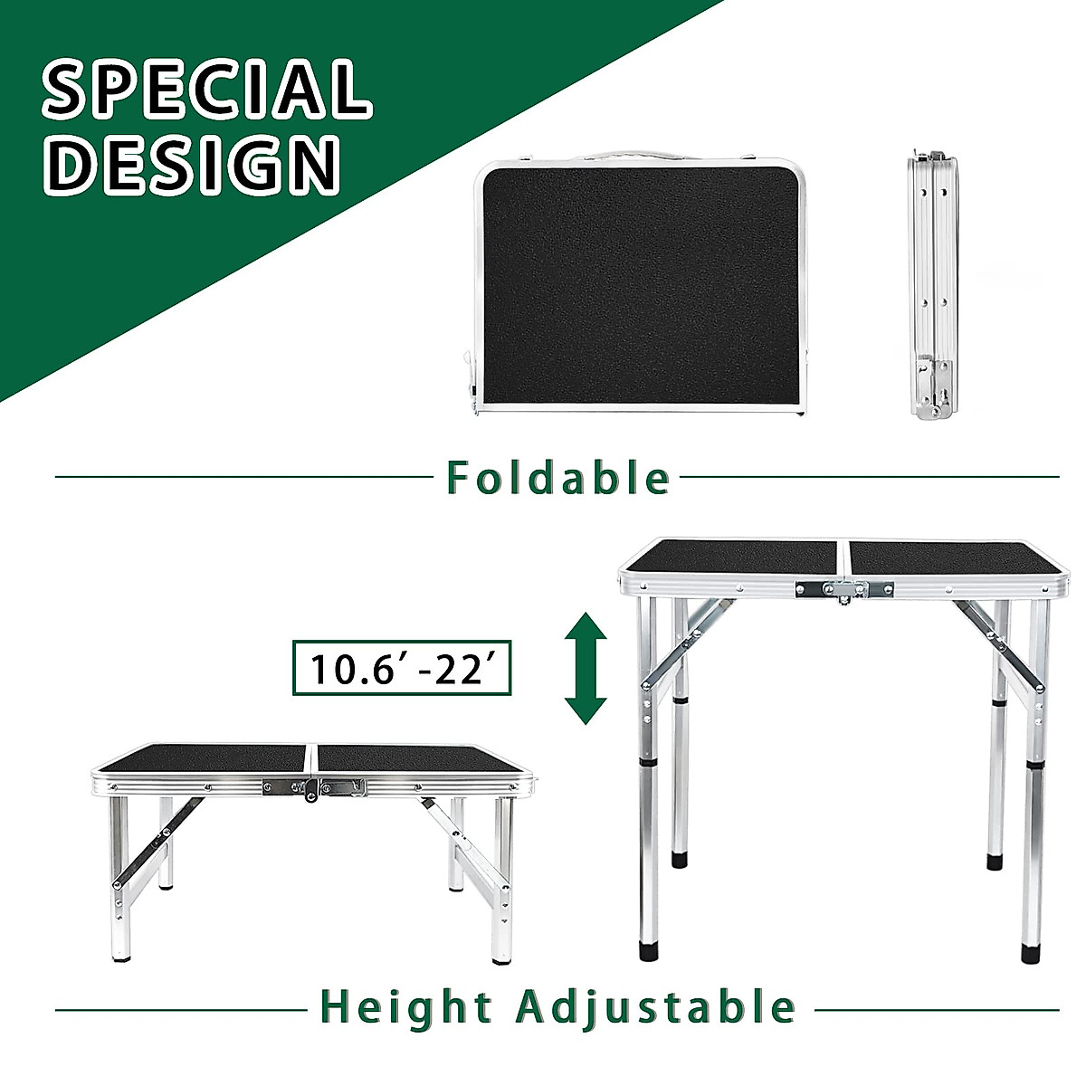 HQTrailTrekker Small Camping Table Lightweight Folding Table Height Adjustable Picnic Table Patio Table Easy Set Up Dinner Table Portable Outdoor Tables for Beach Hiking Fishing BBQ