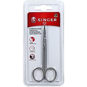 SINGER 4 Inch Forged Embroidery Scissors with Curved Tip for Sewing, Cross-Stiching, Crafts, & More (Titanium Coated, 1-Pack)