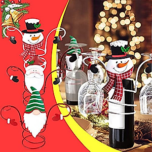 Christmas Holiday Wine Bottle & Glass Holders Countertop, Hold 1 Wine Bottle and 2 Glasses, Perfect for Home Decor & Kitchen Storage Rack, Bar, Wine Cellar, Cabinet, Dining Tabletop (Set of 3)