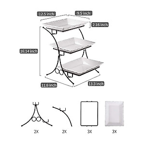 Porcelain Baking Set with Stand Tiered Serving Stand 3 Tier Buffet Server with Casserole Perfect Tray for Serving Display Large Size