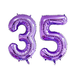 XLOOD Number 35 Balloons 32 inch Digital Balloon Alphabet 35 Birthday Balloons Digit 35 Helium Balloons Big Balloons for Birthday Party Supplies Wedding Bachelorette Bridal Shower, Purple Number 35th