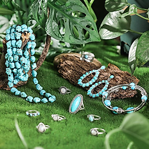 Janmercy 11 Pcs Bohemian Turquoise Jewelry Set Western Jewelry for Women Turquoise Necklace Turquoise Bracelet Earrings and Rings (Stylish Style)