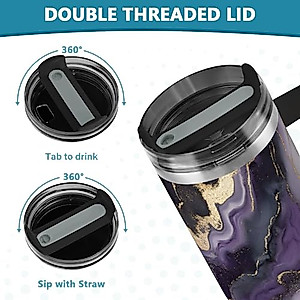 SEHANY Purple Marble 40 Oz Tumbler with Lid and Straw, Double Vacuum Stainless Steel Insulated Sports Water Bottle Cup Holder Friendly Leak-Proof Travel Coffee Cup for Iced Drink