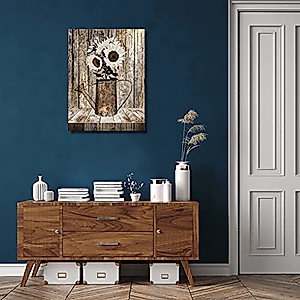 Country Sunflower Wall Art Decor for Home Rustic Farmhouse Wall Decor Canvas Print for Bedroom Living Room Kitchen Bathroom Country White Floral Picture Poster Modern Home Decor Framed Ready to Hang