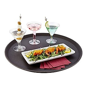 Restaurantware Bar Lux 16 Inch Serving Tray, 1 Round Server Tray - Non-Slip, Raised Edges, Black Plastic Waiter Tray, For Homes, Bars, Restaurants, or Catered Events, Serve Drinks & Meals