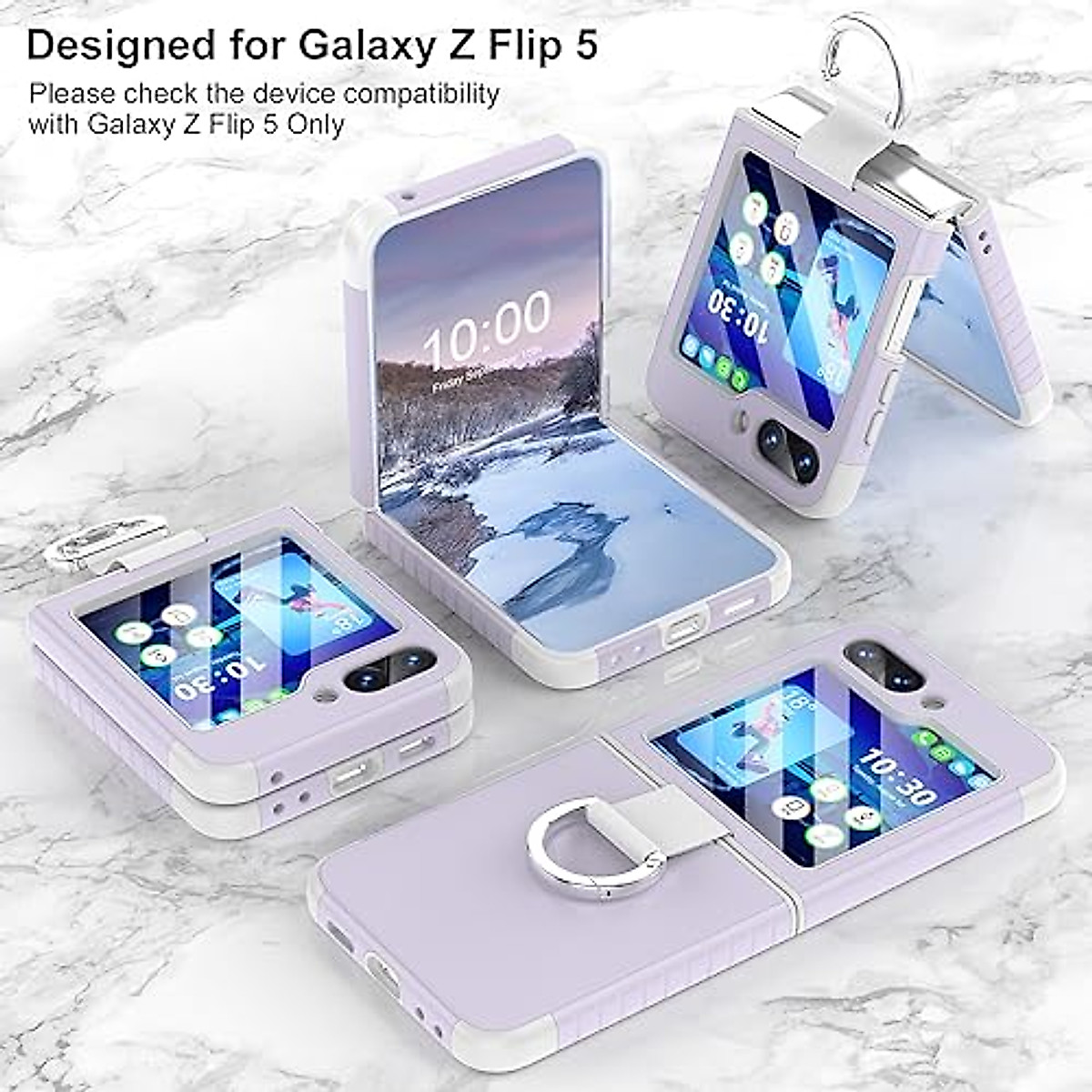 WATACHE for Samsung Galaxy Z Flip 5 Case, Z Flip 5 Case with Ring Holder Heavy Duty Shockproof Protection Cover for Samsung Z Flip 5 5G (Purple)
