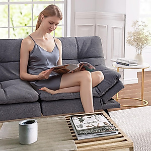 Erdoru Convertible Memory Foam Futon Sofa Bed Couch,Linen Fabric Futon Sofa Couch,Sleeper Futons Sofa Bed,Small Splitback Modern Loveseat Sofa Bed for Living Room,Office,Apartment,Deep Grey