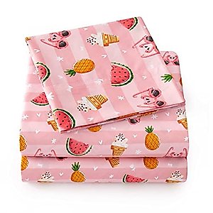 1500 Supreme Kids Bed Sheet Collection - Twin Sheets Bed Sheets Kids Bedding Sets for Girls Boys Toddlers with Fitted, Flat, and Pillowcase, Twin, Summer Fun Pink