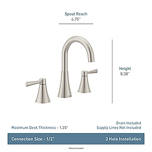 Moen Ronan Spot Resist Brushed Nickel Two-Handle Widespread Modern Bathroom Faucet, Valve Included, 84023SRN